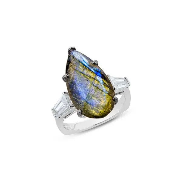 SALLY SKOUFIS Visionary Ring With Labradorite And Baguette Diamonds In Sterling Silver - Green/silver/black