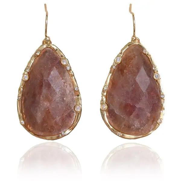 RARE MATTERS JEWELRY Teardrop Strawberry Quartz Earrings - Yellow
