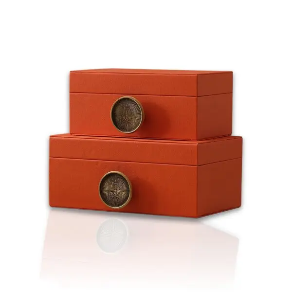 MARLETH Set Of Two Leather Storage Boxes - Orange