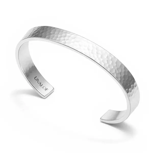 UNALOE Sterling Open Bangle With Hammered Band - Silver