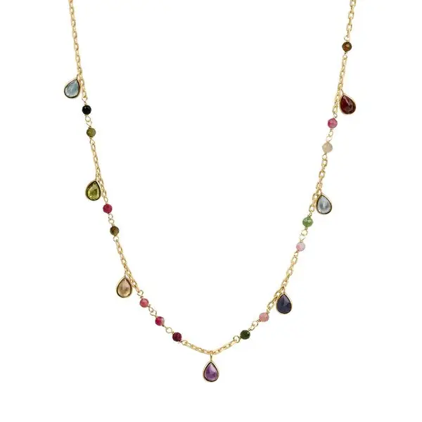 KARMA AND LUCK Sapphire & Tourmaline Gemstone Necklace - Gold