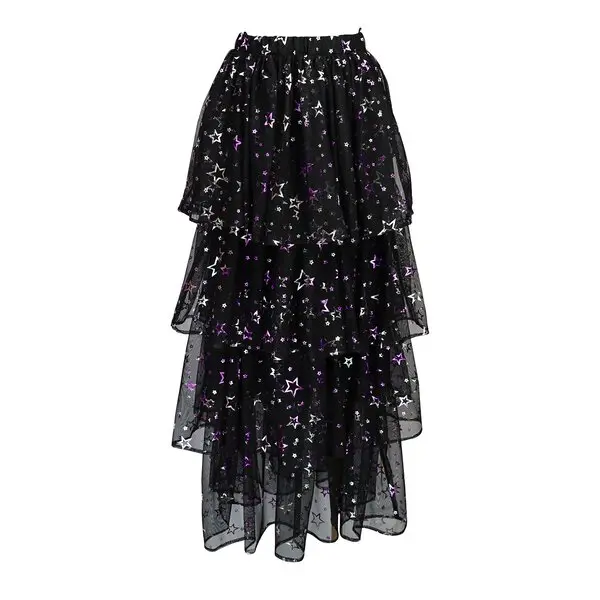 JENNAFER GRACE Metallic Star Print Tiered Maxi Skirt