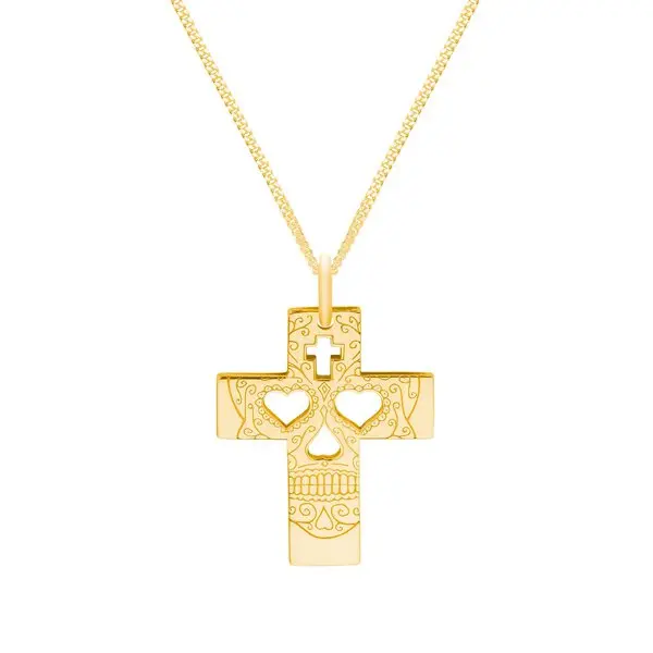 CARTERGORE Small Sugar Skull Cross Charm Pendant Necklace - Gold