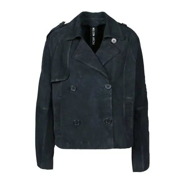 FREAKY NATION Goat Suede Vintage Trench Leather Jacket