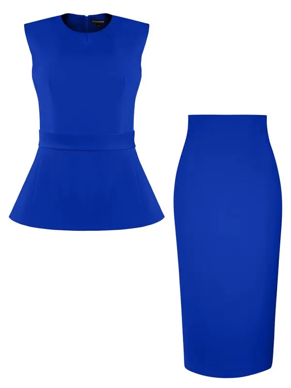 TIA DORRAINE Sleeveless Top & Pencil Midi Skirt Set - Blue