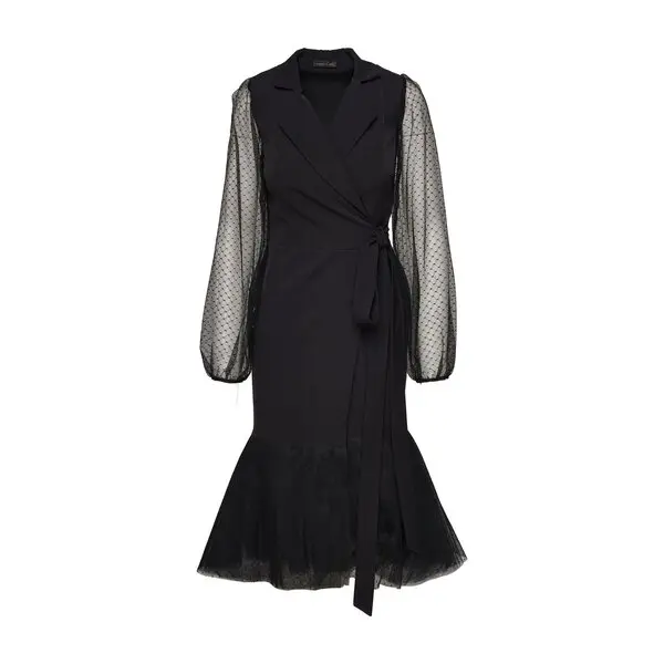 CONCEPT A TROIS Wrap Blazer Dress With Tulle Sleeves