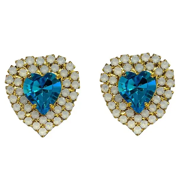 ACHALA HANDCRAFTED Barbara Turquoise Crystal Heart Earrings - Blue/white