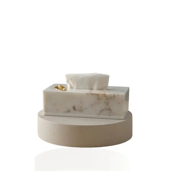 MARLETH White / Gold White Marble Tissue Box With Brass Leaf Accent - White/gold