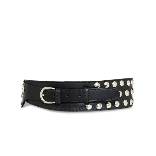 JUAN-JO Wide Leather Belt With Silver Tone Studs - Black/silver