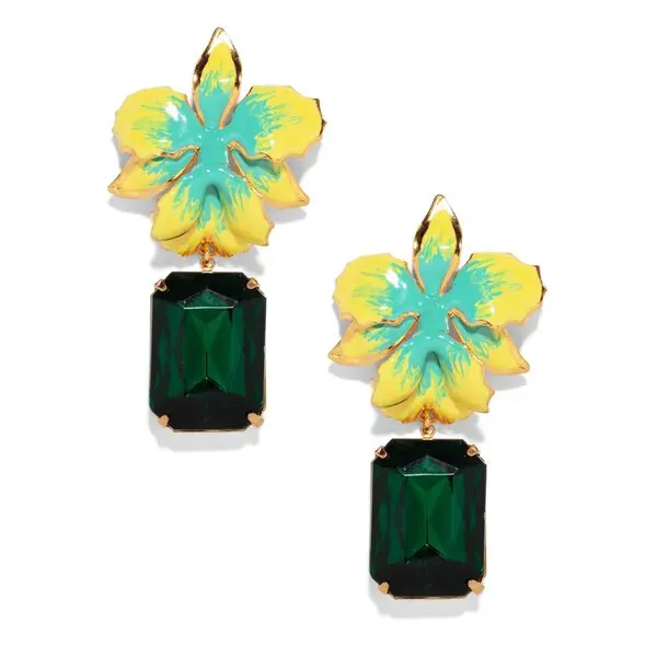 THE PINK REEF Vanilla Orchid Jeweled Drop Earrings - Green