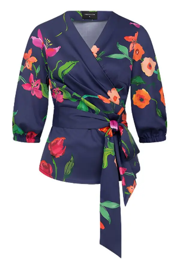 MARIANNA DÉRI Floral Print Wrap Blouse - Blue