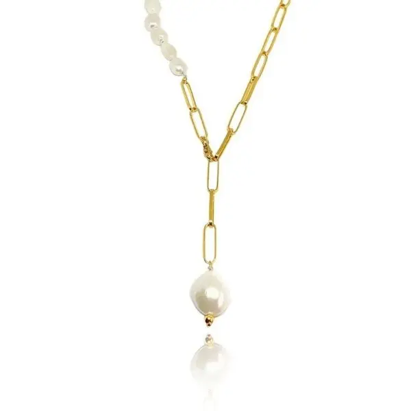 LINYA JEWELLERY Bety Chain Pearl Necklace - Gold