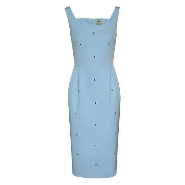 2KSTYLE Pencil Midi Dress With Crystal Embellishments - Blue