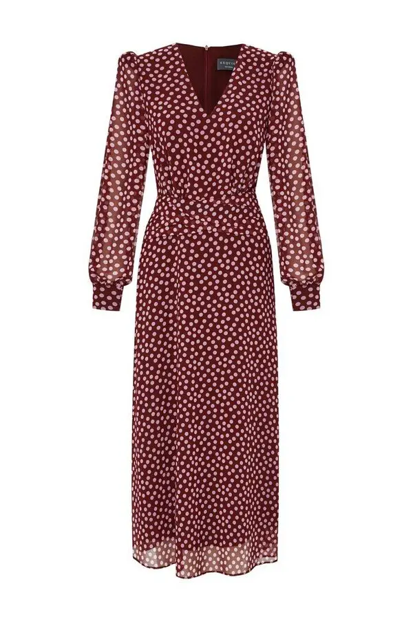 EXQUISE Polka Dot Chiffon Midi Dress