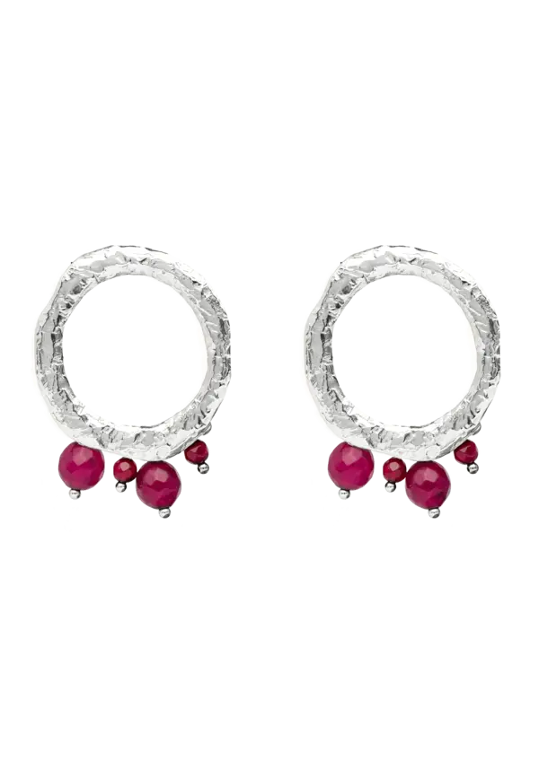 LAVANI JEWELS Adara Fuchsia Agate Hoop Earrings - Silver/pink