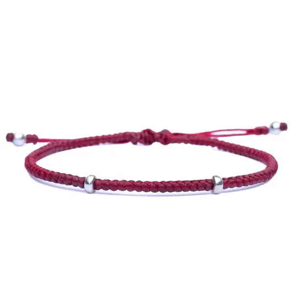 HARBOUR UK BRACELETS Equilibrium Minimalist Rope Bracelet With Sterling Silver - Red