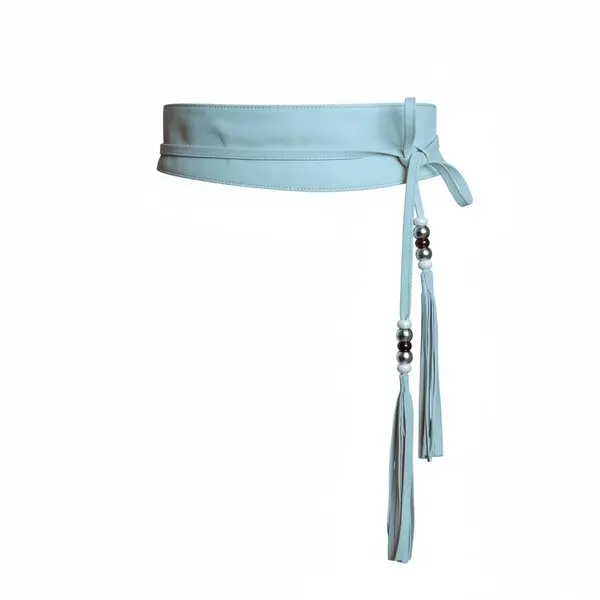 JUAN-JO Light Leather Obi Belt With Tassels - Blue