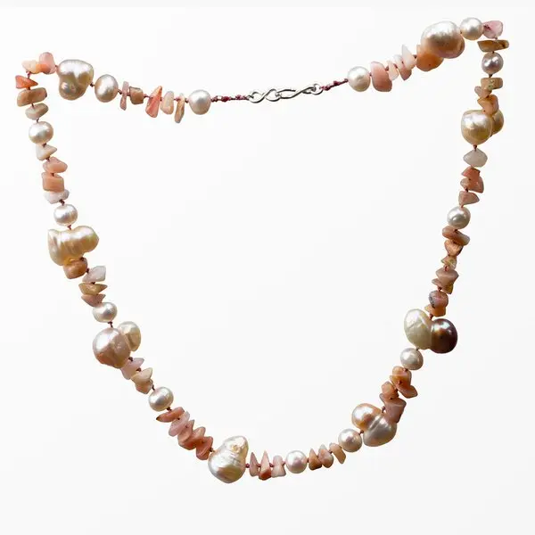 AMONTA Baroque Pearl And Pink Opal Necklace - Pink/silver