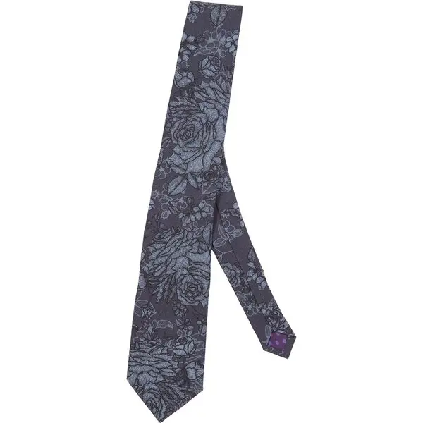 LORDS OF HARLECH Taddeo Roma Floral Merino Neck Tie - Black