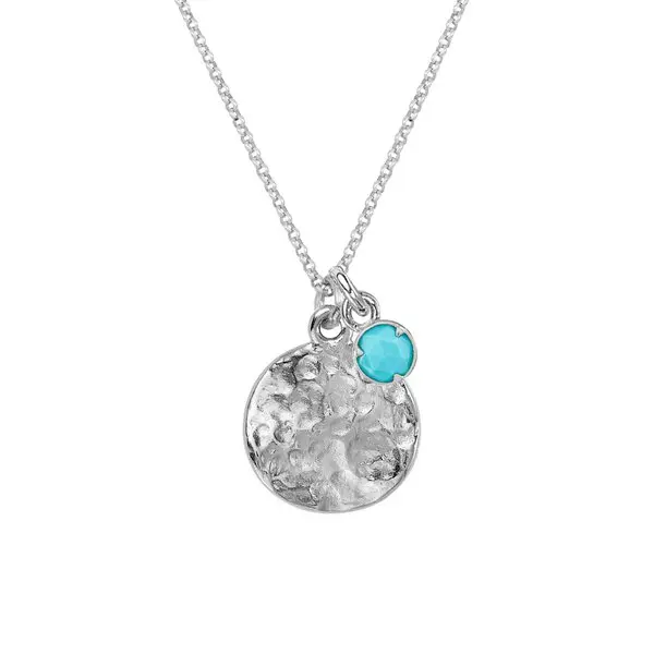 DOWER & HALL Hammered Disc & Turquoise Array Pendant - Silver