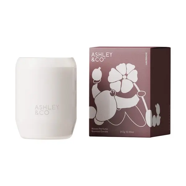ASHLEY & CO White / Purple Waxed Perfume Scented Candle - White/purple