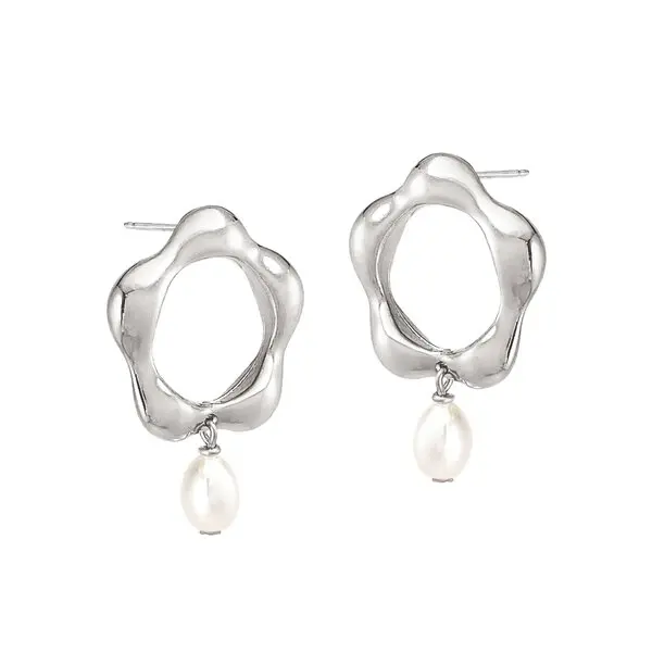 BIKO Wildflower Pearl Stud Earrings - Silver