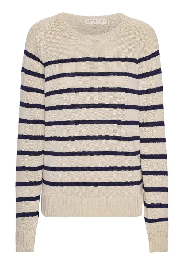 GROBUND Helga Striped Knit Sweater - White
