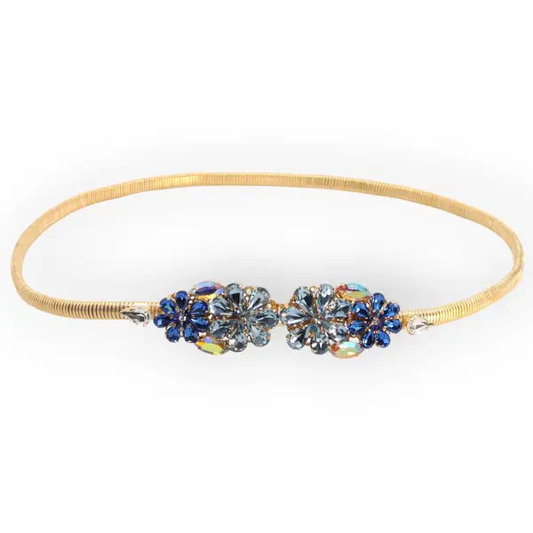 DAMAPREZIOSA Daisy Gold-plated Stretch Belt With Crystal Buckle - Blue/gold