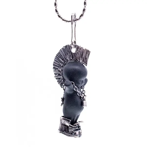 GEM KINGDOM Happy Baby" Porcelain And Silver Pendant - Black/silver