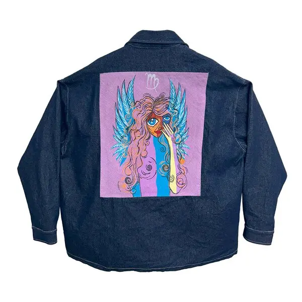 ZASTASTUDIO Zodiac Virgo Embroidered Denim Coat - Black