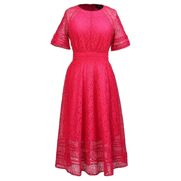 SMART AND JOY All-lace Flared Dress With Trims - Pink