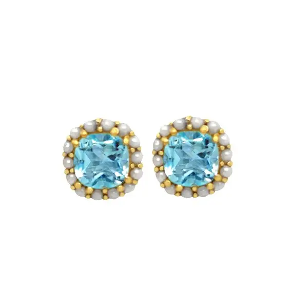 GEM BAZAAR JEWELLERY Cushion-cut Blue Topaz And Pearl Earrings - Gold/blue/white