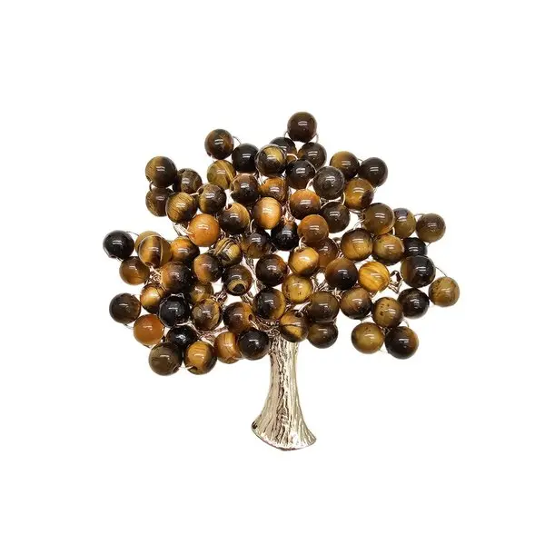 FARRA Tree Shape Tiger-eye Stone Brooch - Brown