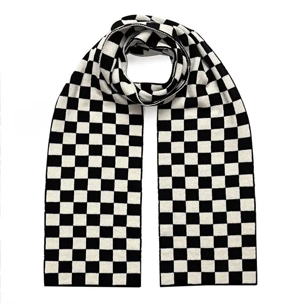 INGMARSON Black / White Checked Small Wool & Cashmere Scarf Black & White - Black/white