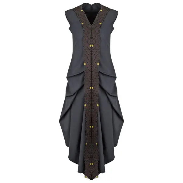 BOUTIQUE KAOTIQUE Hand-embroidered Indonesian Dress - Grey