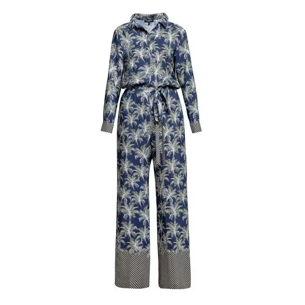 RUMOUR LONDON Printed Shirt-style Jumpsuit - Green/blue