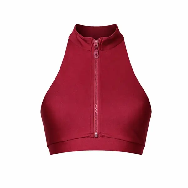 BELLETAGE SWIMWEAR Trail Ride Zip Mock Neck Bikini Top