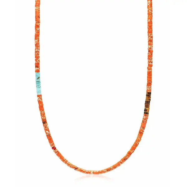NIALAYA JEWELRY Jasper Heishi Bead Necklace - Orange