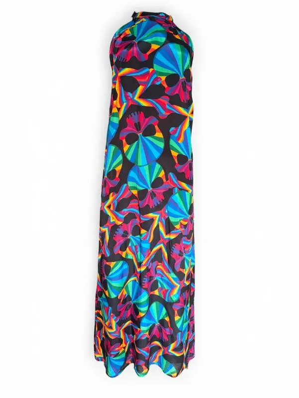 ANY OLD IRON Rainbow Skull Halter Maxi Dress