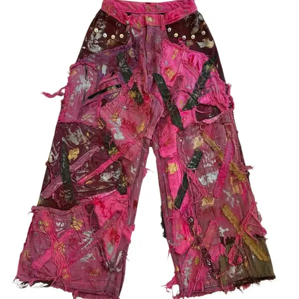ZASTASTUDIO Wearable Ruins Wide-leg Denim Pants - Pink