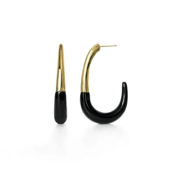 GOLD & HONEY J-hoop Earrings With Black Acrylic And Gold Accents - Gold/black