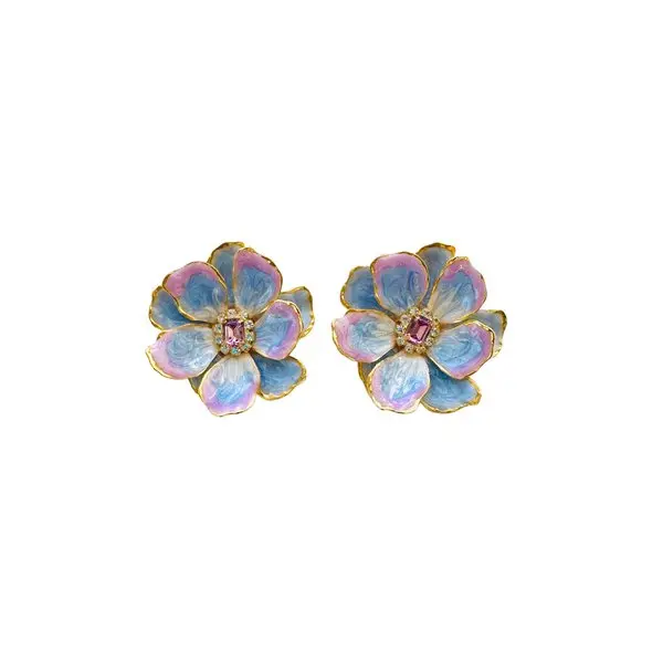THE PINK REEF Floral Drop Earrings - Blue/gold