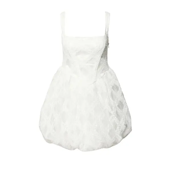 AMY LYNN Lisa Lace Embellished Mini Puffball Dress - White