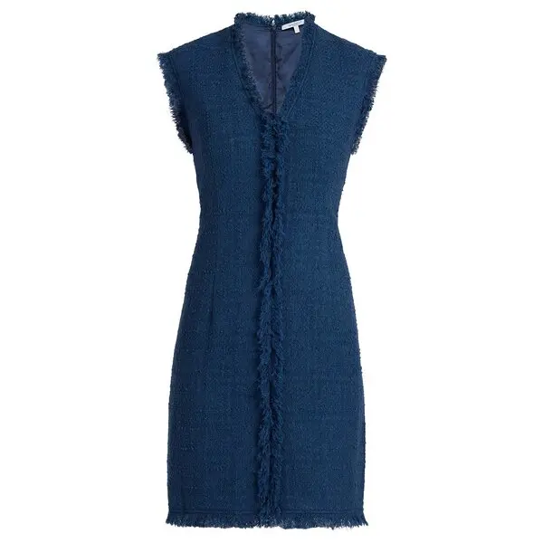 Santorelli Tuscany Sleeveless Tweed Dress With Fringe Detail - Blue