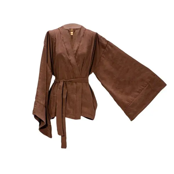 CEVA CU DICHIS Short Vegan Silk Kimono - Brown