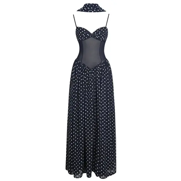 MISS CIRCLE NEW YORK Juliette Polka Dot Chiffon Maxi Dress - Blue