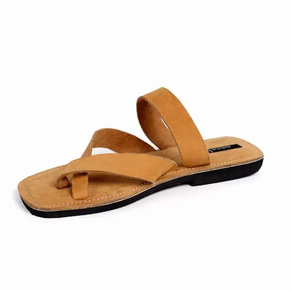 MIRIAM BELLA Safari Leather Cross Strap Flat Sandals - Gold