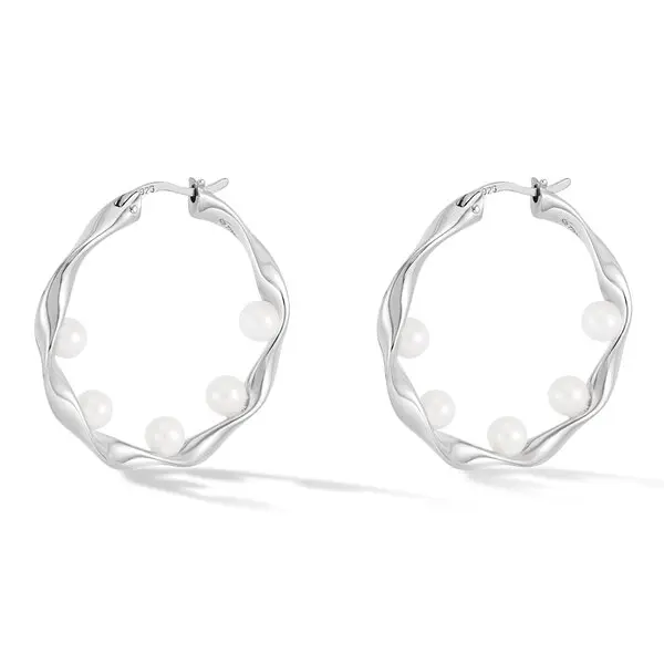 DOWER & HALL Silver Waterfall Baroque Pearl Hoop Earrings - Silver/white