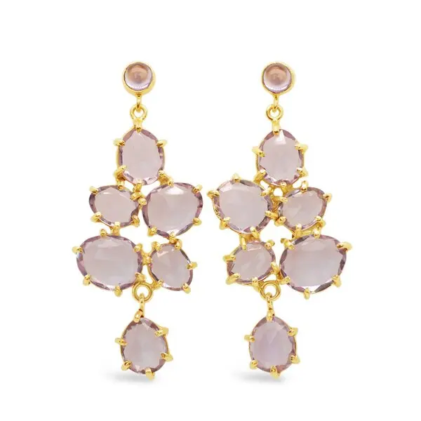 GEM BAZAAR JEWELLERY Gemstone Dangle Earrings - Pink/gold