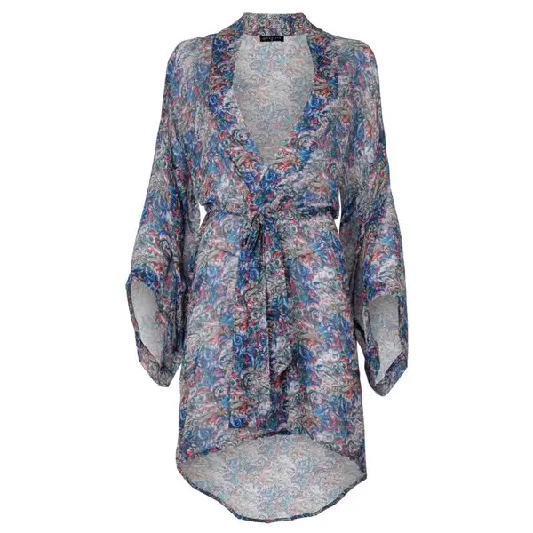 MORRATO BALI Nina Kimono With Wave Doodle Print - Blue